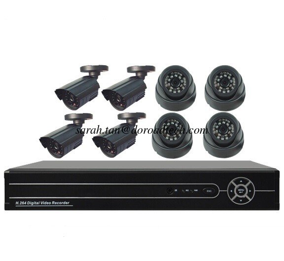 H.264 8CH DVR Kits, 4PCS Dome Cameras and 4PCS Bullet CCTV Cameras DR-7408AV5023A