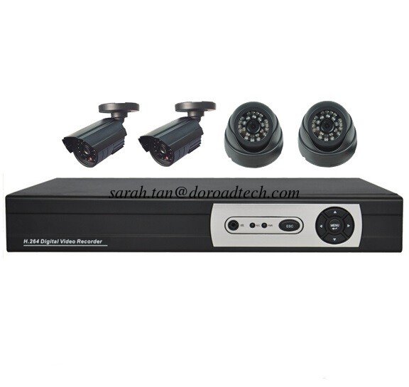 4CH H.264 FULL D1 DVR Kit, 2PCS Dome + 2PCS Bullet CCTV Cameras DR-7104AV5023A