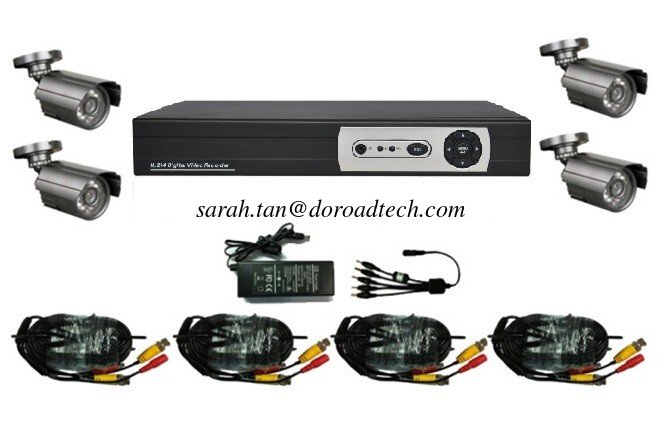 4CH DIY CCTV Security Kits: 4CH H.264 FULL D1 DVR + 4PCS Bullet Cameras DR-7104AV502C