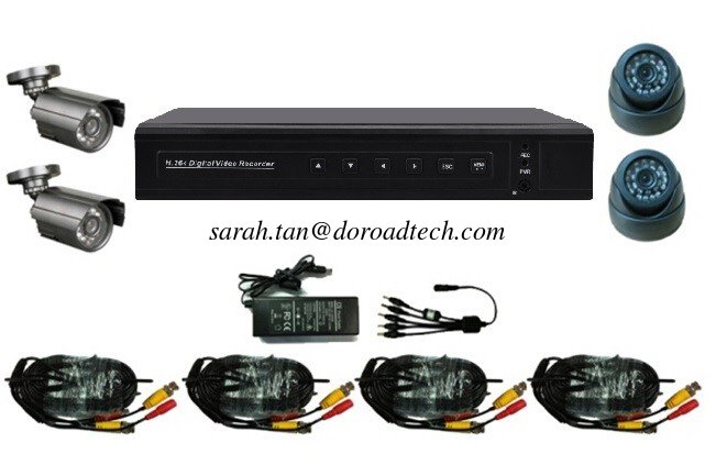 DVR CCTV Kits 4CH H.264 FULL D1 DVR and 4pcs 700TVL Dome + Bullet Cameras DR-6204V5023E