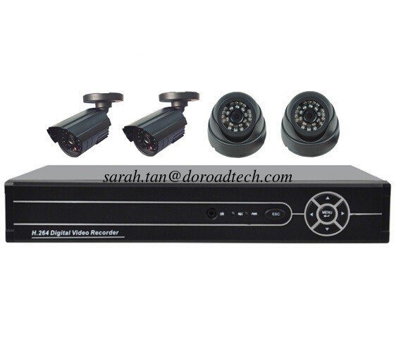 Home Video Surveillances 4CH H.264 FULL D1 DVR and 4pcs 700TVL Cameras DR-6404V5023E