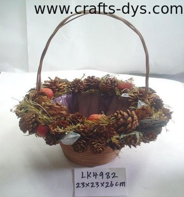 Handmade basket,artificial crafts for holiday gifts ornaments and decoration,branches and bark and seeds made