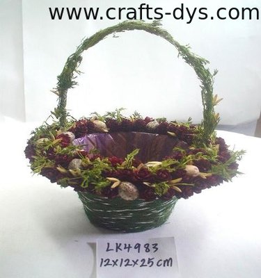 Handmade basket,artificial crafts for holiday gifts ornaments and decoration,branches and bark and seeds made