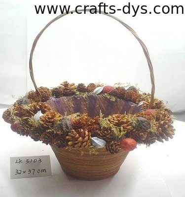 Handmade basket,artificial crafts for holiday gifts ornaments and decoration,branches and bark and seeds made