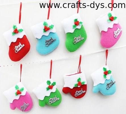 Mini Christmas boots and  gloves Christmas  decorations hang on Christmas tree
