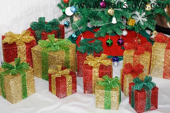 Christmas decorations, wrought iron box, bowknot Christmas gift box window set decoration supplies
