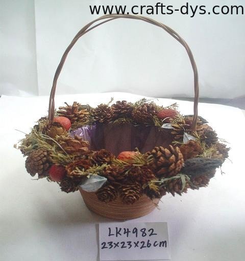 Handmade basket,artificial crafts for holiday gifts ornaments and decoration,branches and bark and seeds made