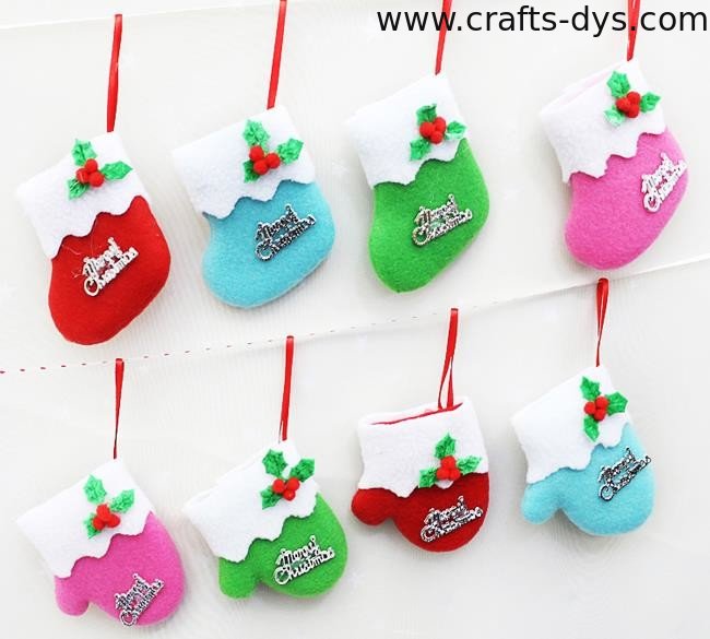 Mini Christmas boots and  gloves Christmas  decorations hang on Christmas tree