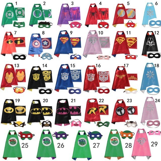 Halloween Superhero capes Double sides Satin Fabric super hero cape + mask party supplies for Children's birthday party