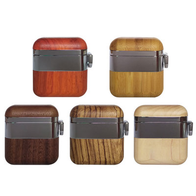 wood metal case protective cover compatible with apple airpods 2 and 1 blu tooth earphone supplier