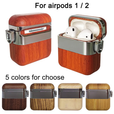 wood metal case protective cover compatible with apple airpods 2 and 1 blu tooth earphone supplier
