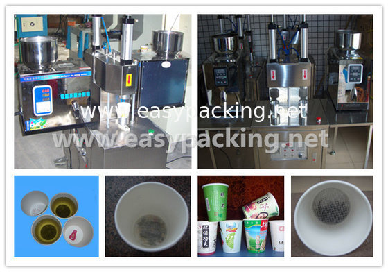 Tea cup filling and sealing machine .Easy and fashion drink