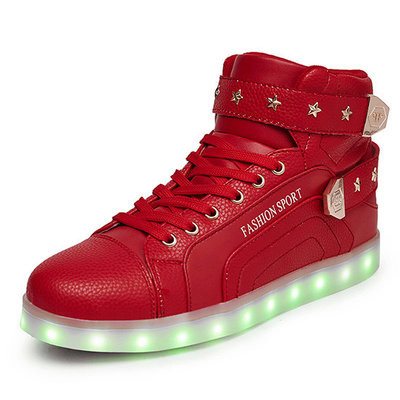 China Ladies Red High Top Light Up Shoes , Breathable Custom Led Shoes For Girls supplier