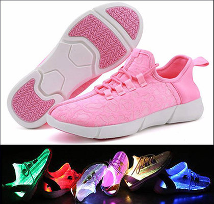 Pink Fiber Optic LED Shoes Full Screen Display Girls Light Up Sneakers supplier