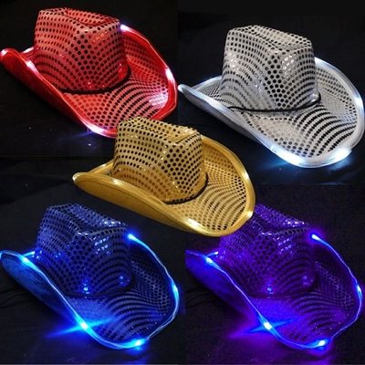 Neon Flash LED Light Up Hats Glow In Dark Flashing Lighted Cowboy Hats 5 Colors supplier