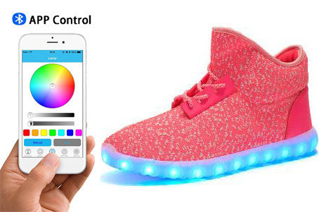 Wireless Operated Led Light Up Sneakers , Stretch Fabric High Top Led Shoes supplier
