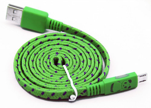 Flat Micro USB2.0 Data Cable with Panda Glowing & Fabric Mesh