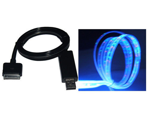 Clear Flat colorful Glowing Optical Cable To Apple 30pin Dock Connector Cable