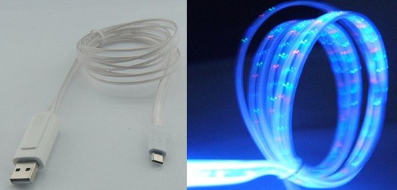 Clear Flat Multicolor Luminescent USB Charge Cable TO Micro 5-pin Cable