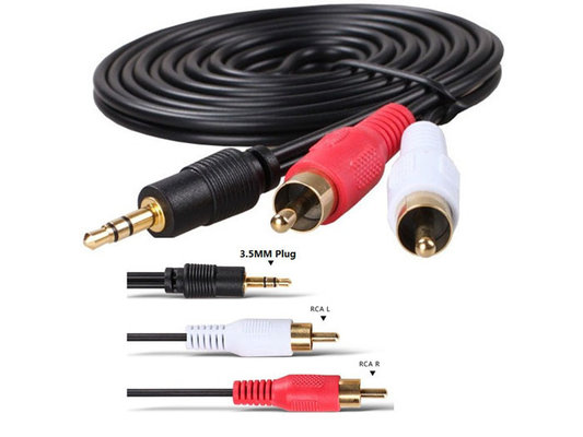 3.5mm Stereo Plug Jack to 2 RCA Male Stereo Audio Cable