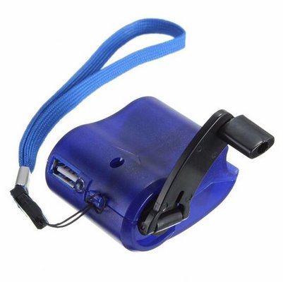 USB Travel Emergency Mobile Phone Charger Dynamo Hand Manual Charger Wind-Up Charger Blue
