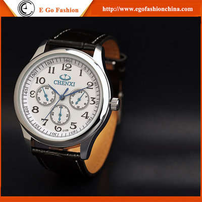 010B Fashion Jewelry Wholesale Stainless Steel Watches Leather Band Quartz Analog Watches