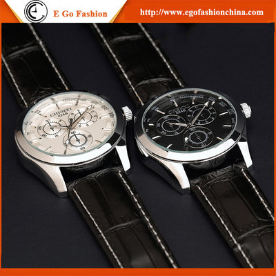 024B 3 Subdials Unisex Watch Genuine Leather Strap Quartz Watches for Man Women's Watches
