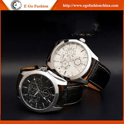 024B 3 Subdials Unisex Watch Genuine Leather Strap Quartz Watches for Man Women's Watches