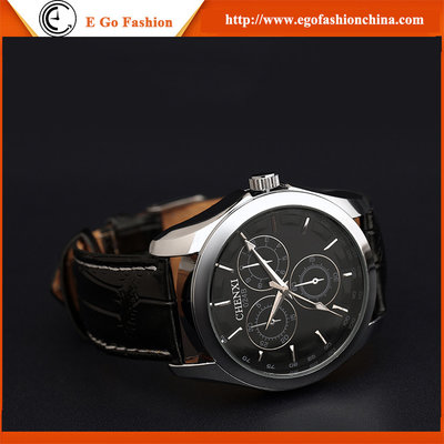 024B 3 Subdials Unisex Watch Genuine Leather Strap Quartz Watches for Man Women's Watches
