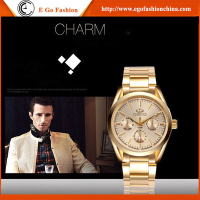 006B IPG 3 Subdials Watches Full Gold Golden Watch Man Quartz Watch Stainless Steel Watch