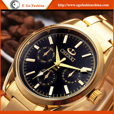 006B IPG 3 Subdials Watches Full Gold Golden Watch Man Quartz Watch Stainless Steel Watch