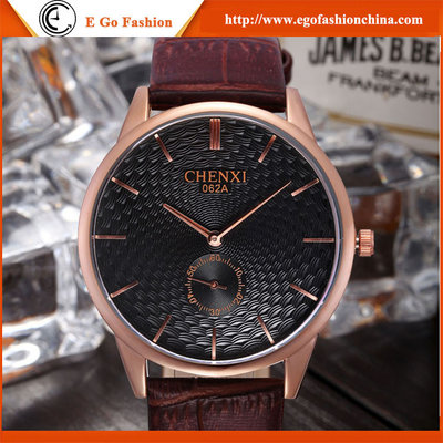 062A Rose Gold Watch Working Subdial Leather Watch Quartz Analog Watches Unisex Men Watch
