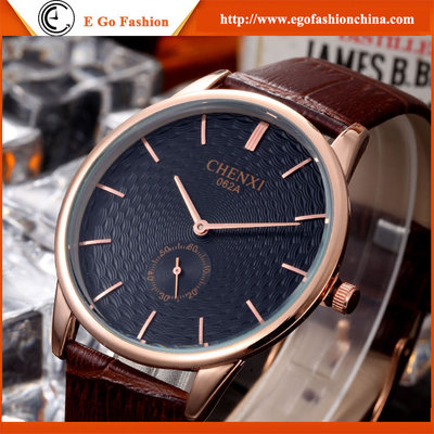 062A Rose Gold Watch Working Subdial Leather Watch Quartz Analog Watches Unisex Men Watch