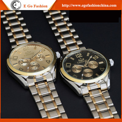 006C Fashion Watches Wholesale Stainless Steel Watch 3 Subdials Watch Quartz Gold Watches