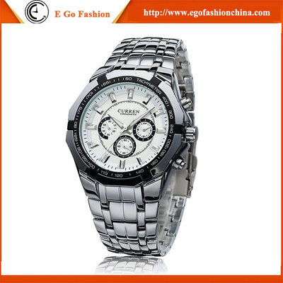CURREN 8084 Fashion Watch Business Man Watches Red Wine Black 3 Subdials Stainless Watch