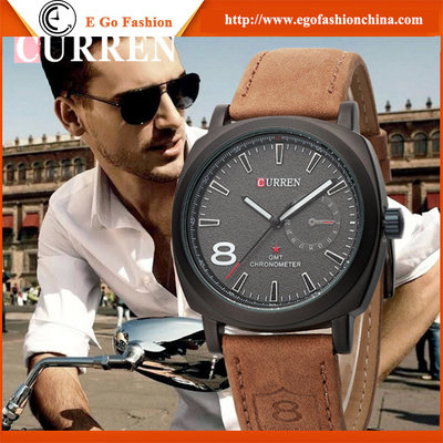 CURREN 8139 Fashion Business Watch Stainless Steel Caseback Army Watch Man Leather Watch