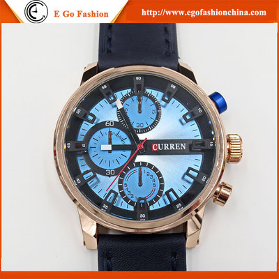 3 Subdials for Decoration CURREN Watch Blue Black Quartz Analog Watches Gift Wristwatch