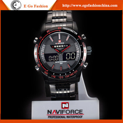 NAVIFORCE Watch 9024BBR LED Light Stainless Steel Watch Quartz Analog Watch Sports Watches