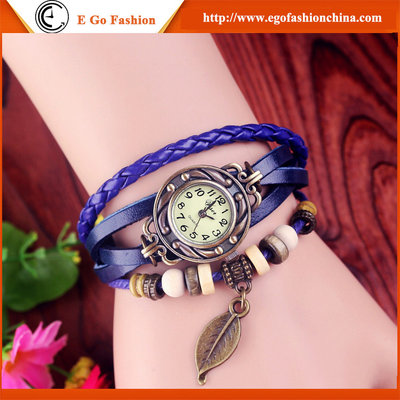 Leaf Pendant Watch Bracelet Watch Girl Female Leather Watch Unisex Quartz Retro Watches