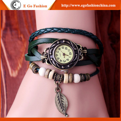 Leaf Pendant Watch Bracelet Watch Girl Female Leather Watch Unisex Quartz Retro Watches