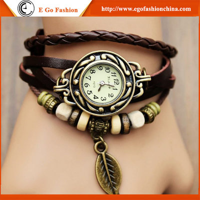 Leaf Pendant Watch Bracelet Watch Girl Female Leather Watch Unisex Quartz Retro Watches