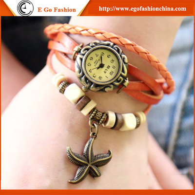 Starfish Pendant Watch Unisex Girls Watch Female Gift Wristwatch Leather Bracelet Watch