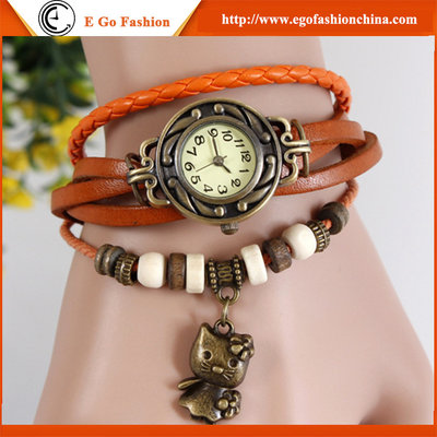 Bear Pendant Watch Leather Hello Kitty Watches Retro Watch Vintage Watch Female Bracelet