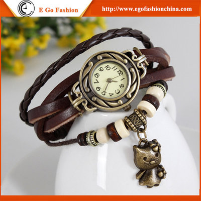 Bear Pendant Watch Leather Hello Kitty Watches Retro Watch Vintage Watch Female Bracelet