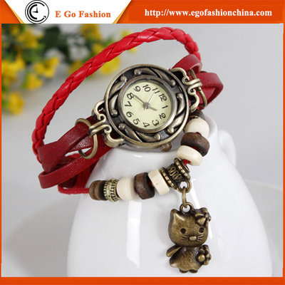 Bear Pendant Watch Leather Hello Kitty Watches Retro Watch Vintage Watch Female Bracelet