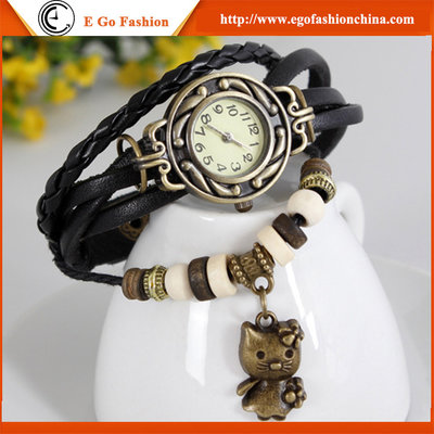 Bear Pendant Watch Leather Hello Kitty Watches Retro Watch Vintage Watch Female Bracelet