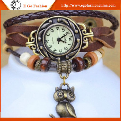 Owl Bird Pendant Watch Vintage Bracelet Watch Genuine Leather Watch Strap Quartz Watches