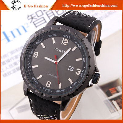 CURREN Watch Genuine Leather Band Sports Watch Rose Gold Case Chrometer Date Quartz Watch