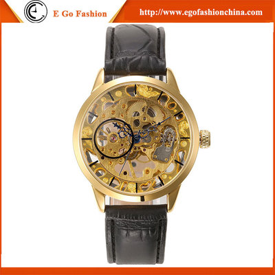 WN03 Black Brown Genuine Leather Watch for Man Business Watch Hollow Out Mechanical Watch