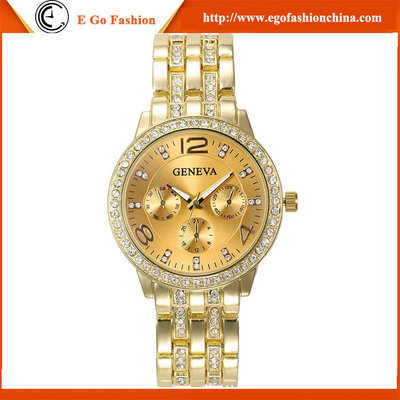 GV01 Rose Gold Luxury Geneva Watch Alloy Watches for Woman Lady Dress Watch Quartz Watches